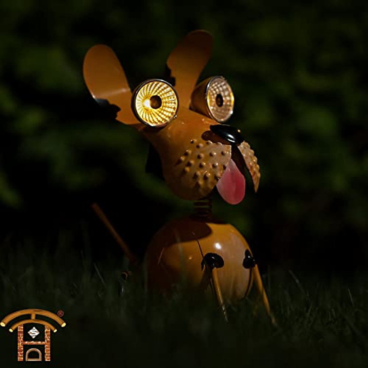 HSHD Solar Dog Statue Lights Outdoor Metal Yard Art - Funny Puppy Statue for Garden Patio Decor Lawn Ornaments(Sitting Dog)