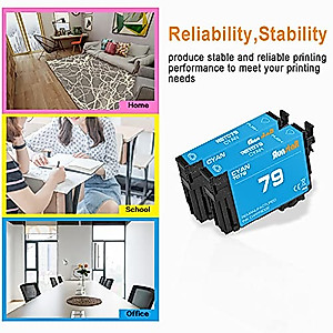 Run Star 2 Pack 79 T079 Cyan Remanufactured Ink Cartridge Replacement for Epson 79 T079 use for Epson Artisan 1430 Stylus Photo 1400 Printer (2 Cyan)