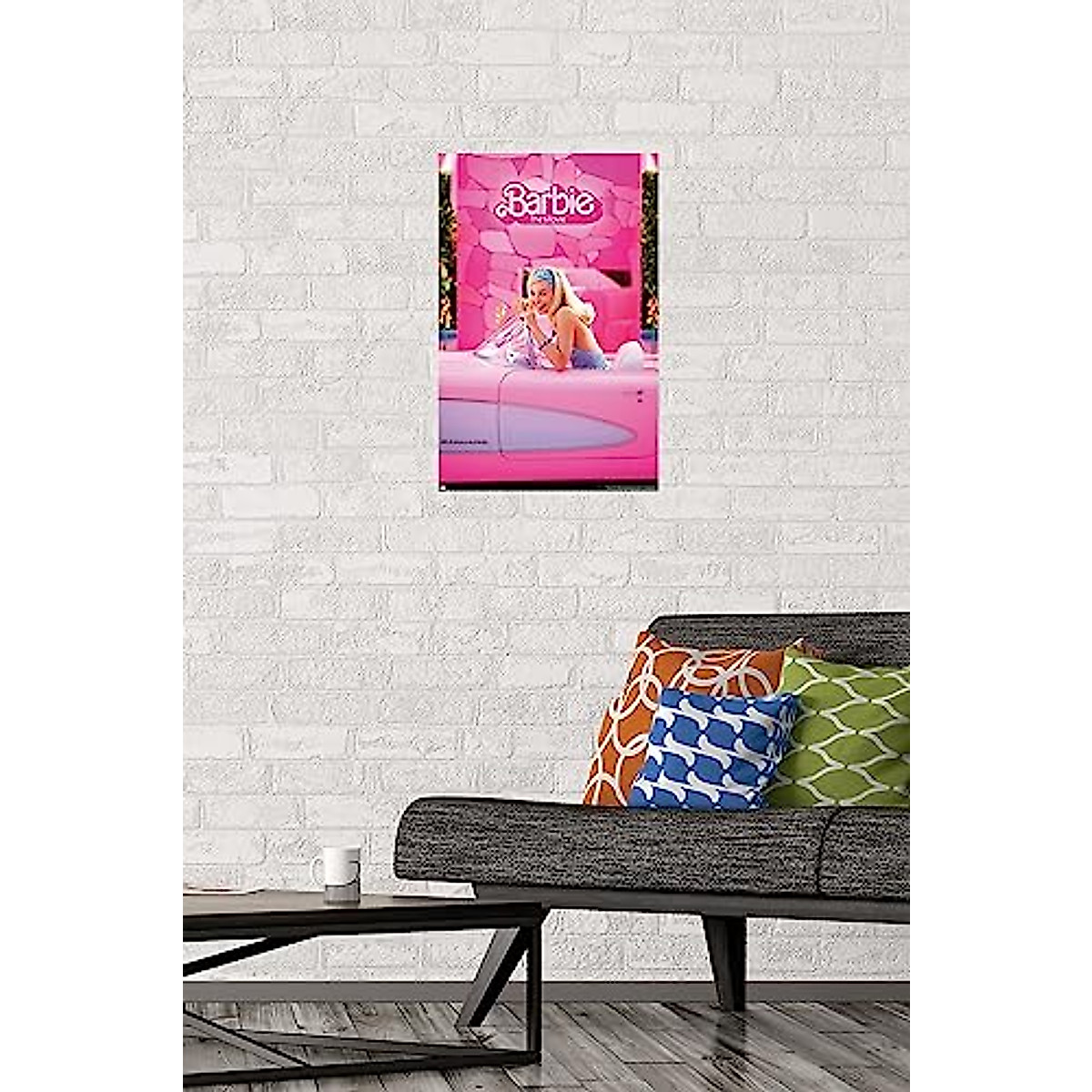 Trends International Mattel Barbie: The Movie - Barbie Car Wall Poster, 14.725" x 22.375", Premium Poster & Mount Bundle