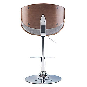 SIMPLIHOME Marana Mid Century Modern Bentwood Adjustable Height Gas Lift Bar Stool in Grey Linen Look Fabric, Curved, Swivel, Gas Lift Adjustable Height, Mid Century Modern Simple Assembly