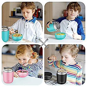 DaCool Insulated Lunch Container Kids Food Thermos 16 oz with Handle Leakproof Vacuum Stainless Steel Keep Food Warm Container to Keep Lunch Hot Food Jar Bento for Girls Boys School Picnic Cyan-Blue