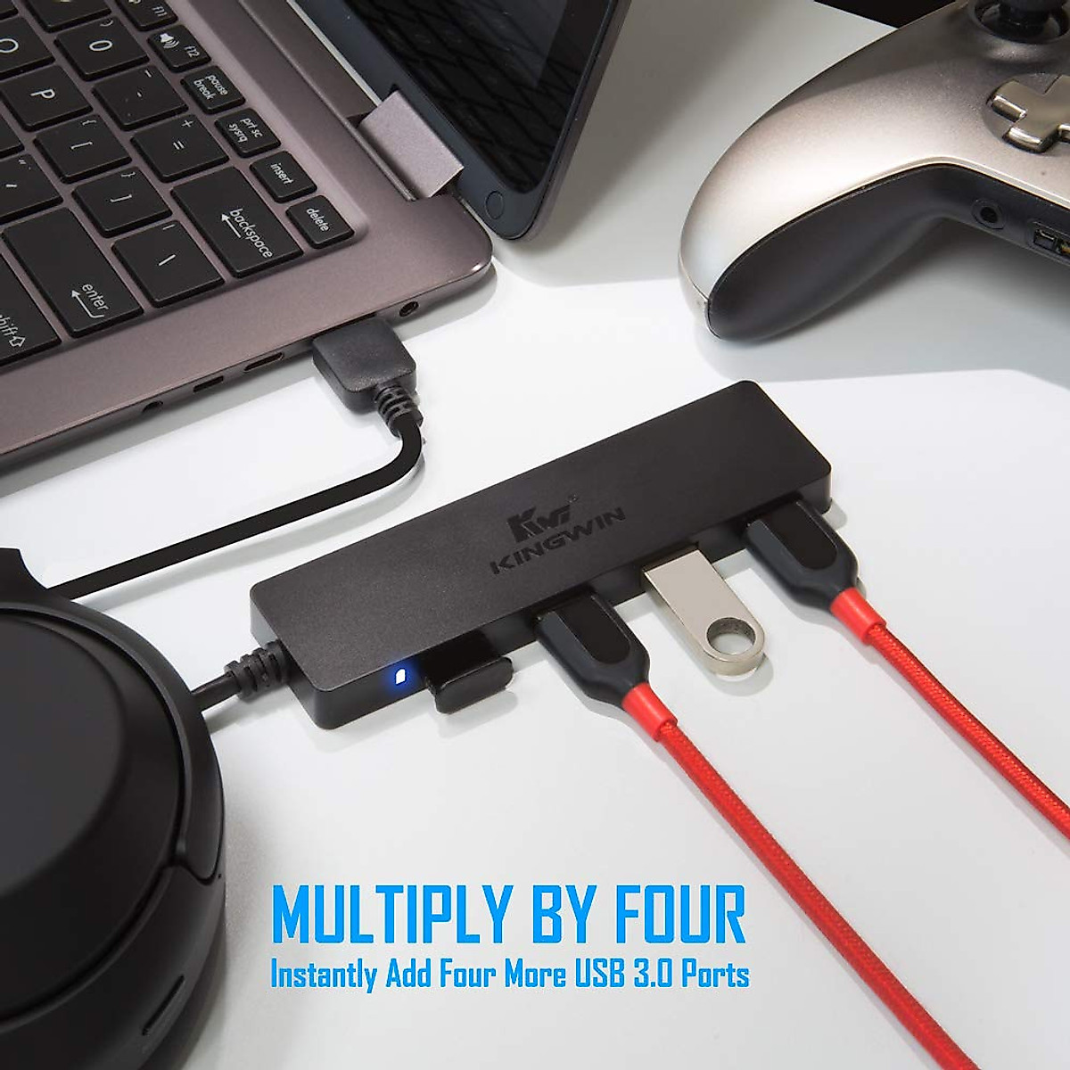 Kingwin USB Hub 4 Port USB 3.0 Data Hub for Mobile SSD, MacBook, Mac Pro/ Mini, iMac, Chromebook, Surface Pro, USB Flash Drives, Notebook PC, XPS, and More [Ultra Slim]