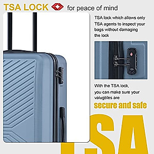 Tripcomp Luggage Sets Wear-Resistance Hardside Lightweight Suitcase Double Spinner Wheels, TSA Lock,Two Hooks, Scratch-resistant Carry-on,3 Piece Set(20inch 24inch 28inch) (Light Blue)