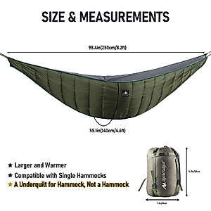 Ultralight Hammock Underquilt for Camping Backpacking, AYAMAYA 3 Season Under Quilt UQ for Single Person Hammock Warm Under Blanket Sleeping Bag Bottom Insulation - Hammock Camping Essential Gears