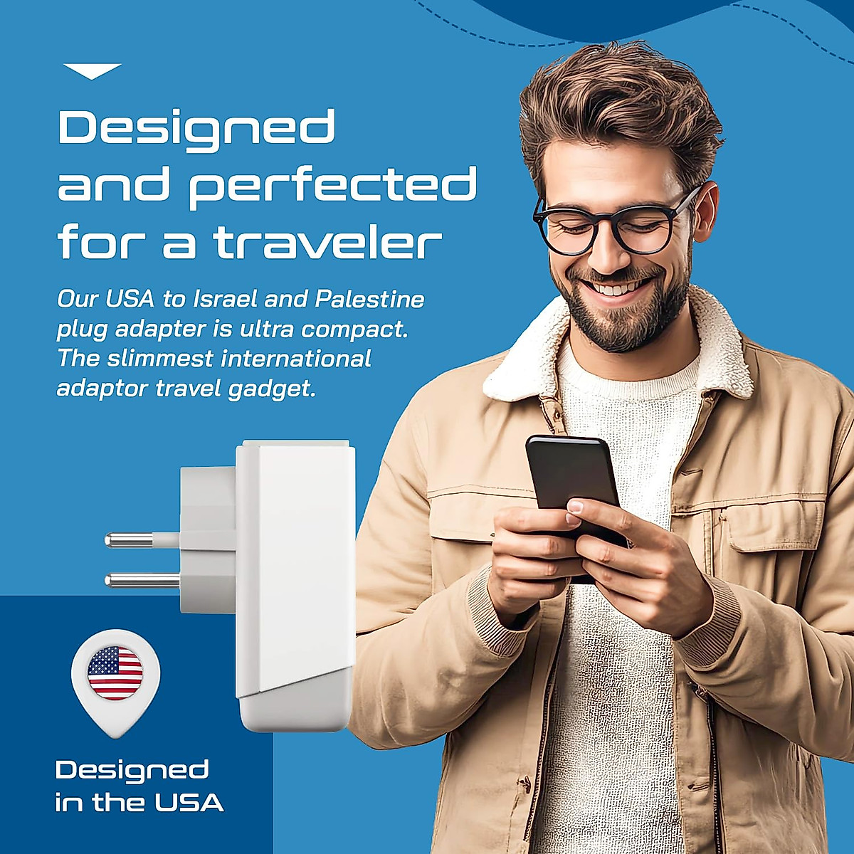 Ceptics Israel Travel Adapter 2 Pack Set, QC 3.0 & PD, Safe Dual USB & USB-C - 2 USA Socket Compact & Powerful - Use in Palestine, Gaza Strip - Type H - AP-14 - Fast Charging (AP-14-2PK)