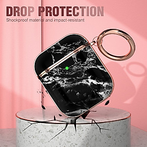 Maxjoy for AirPods Case Cover, Marble AirPod Case for Women Men Hard Protective Shockproof Cute iPod Case with Keychain Clip Compatible AirPods 2nd 1st Generation Charging Case 2&1, Black