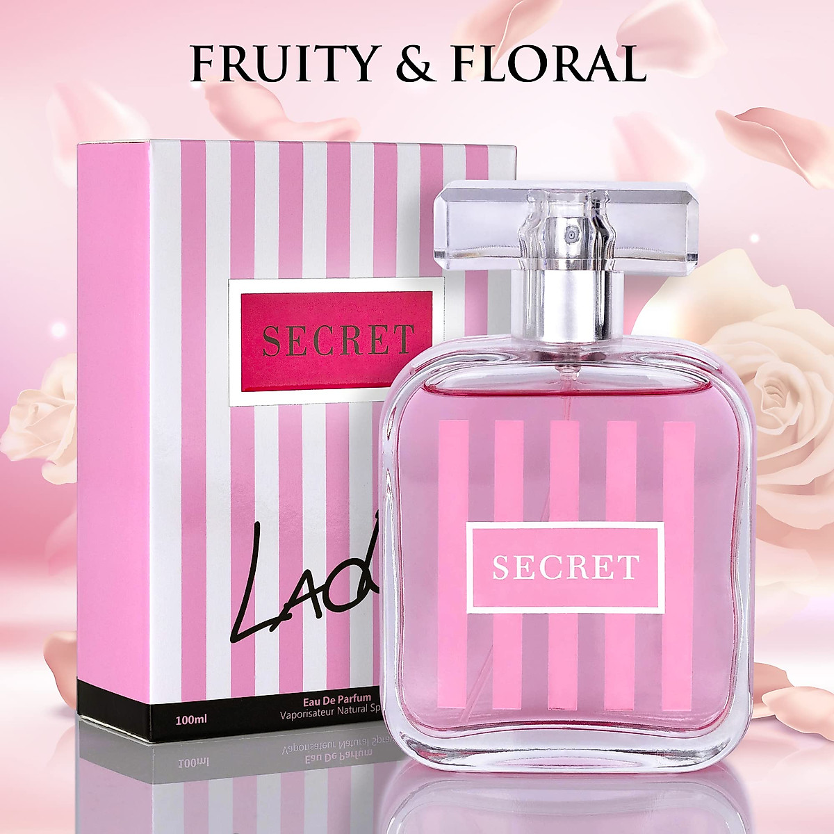 Secret Lady for Women - Combination of Fruity & Floral Notes with Pine Tree Base - Aromatic Fragrance for All Occasions - Great Gift Choice - Elegant 100 ml bottle with Shiny Suede Pouch