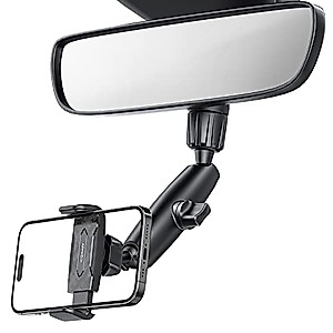 APPS2Car U-Hook Rearview Mirror Phone Holder for Car 720° Rotatable One Hand Operation Rearview Mirror Retractable Phone Clamp Phone Holder for Cars Compatible with iPhone, Samsung.etc
