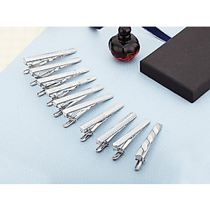 Tie Clip Set of Men Classic Jewelry Gift, 10 Pcs of Silver Tone, 2.3 Inches
