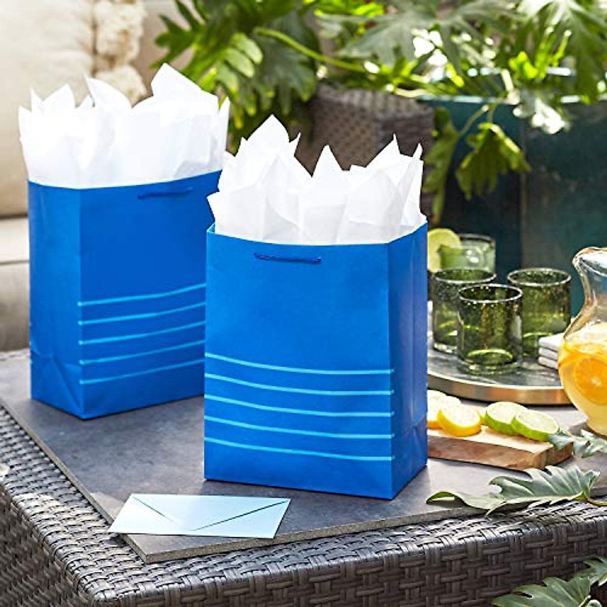 Hallmark 11" Large Blue Gift Bags (Pack of 3) for Hanukkah, Christmas, Birthdays, Graduations, Father's Day, Baby Showers, Bridal Showers, Weddings, Care Packages