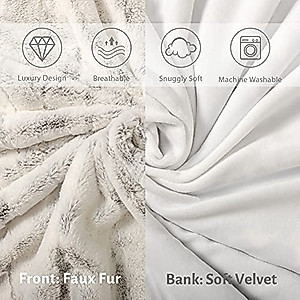 Snuggle Sac Plush Faux Fur Throw Blanket, Warm and Cream Fuzzy Blanket with Marble Pattern Print, Decorative Blanket for Couch Sofa Chair Bed Living Room, 50" X 60", Gray Beige