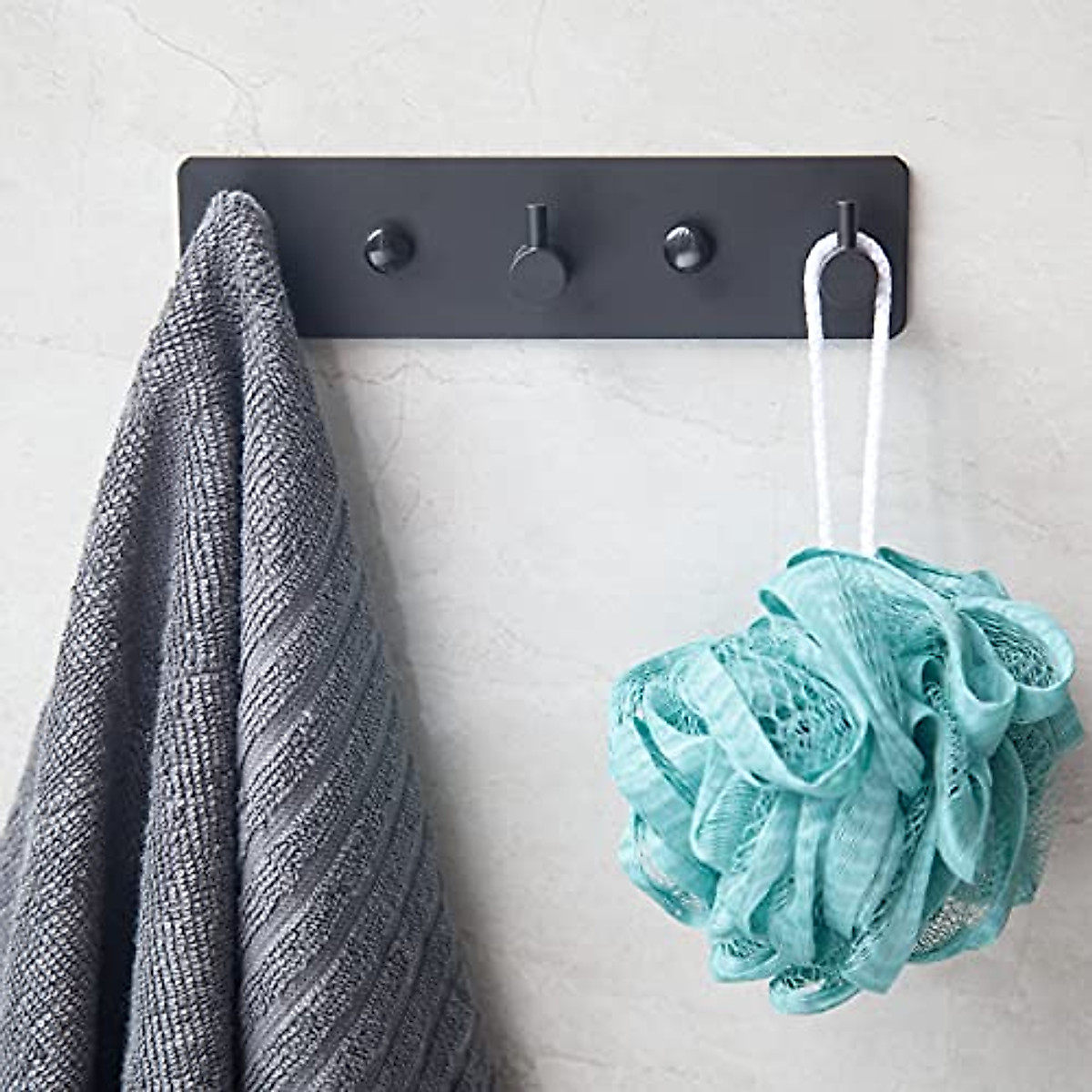 Black Adhesive Towel Hooks for Bathrooms Wall Mount no drill Shower heavy duty Wall Hook self adhesive towel rack Stick On Wall Coats Hooks Stainless Steel Adhesive hanger for Kitchen,Door,Key,4 Hooks