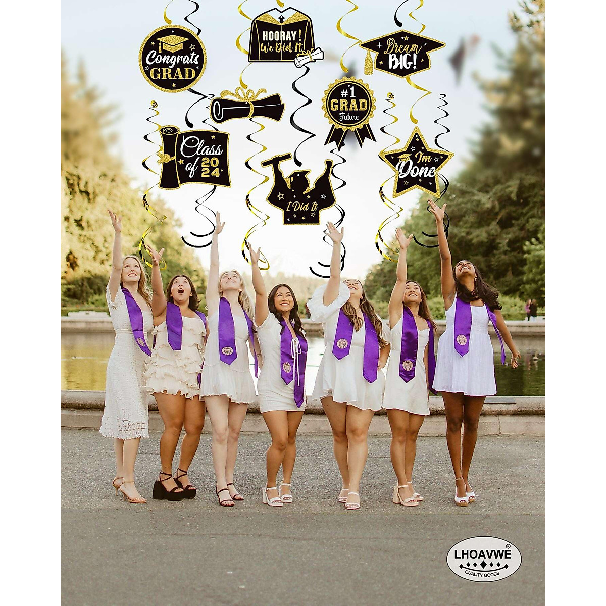 Congrats Grad Decorations Gold 2024 Graduation Hanging Swirls Class of 2024 Grad Banner Graduation Party Decorations Supplies