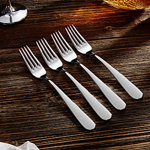 KEAWELL Premium Louise Forks, Set of 4, 18/10 Stainless Steel, Forks Silverware with Round Edge, Exceptional Mirror Finish, Dishwasher Safe (8" Dinner Fork)
