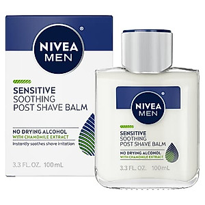 NIVEA MEN Sensitive Soothing Post Shave Balm with Vitamin E, Pro-Vitamin B5 and Chamomile Extract, Alcohol Free After Shave Balm for Men, 3.3 Fl Oz Bottle