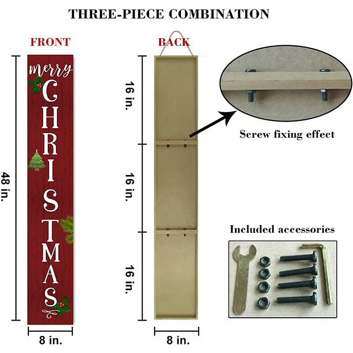 TYmall Christmas Welcome Porch Sign Wood Vertical for Front Door Merry Christmas 3in1 Farmhouse Standing Wooden Home Sign Tall Porch Decor 8X48Inch