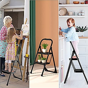 ALPURLAD Step Ladder 2 Step Stool Folding Step Stools for Adults with Handgrip & Anti-Slip Sturdy and Wide Pedal 330lbs Stepladder Multi-Use for Household & Office Foldable Step Stool
