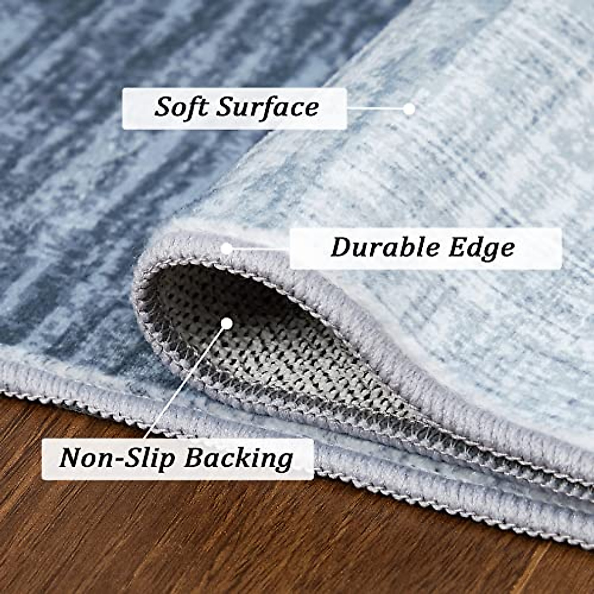 RUGSREAL Washable Area Rug for Living Room Contemporary Tile Trellis Floorcover Indoor Carpet Geometric Boho Trellis Distressed Accent Area Rugs for Bedroom, Home Office, Blue, 5 x 7 Feet