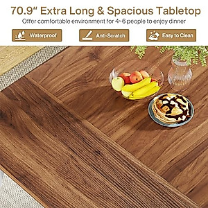 Tribesigns 70.9 Inch Large Dining Table for 6 to 8, Industrial Kitchen Table Furniture with Metal Legs, Modern Faux Wood Rectangular Dinner Table for Dining Room, Rustic Brown/White