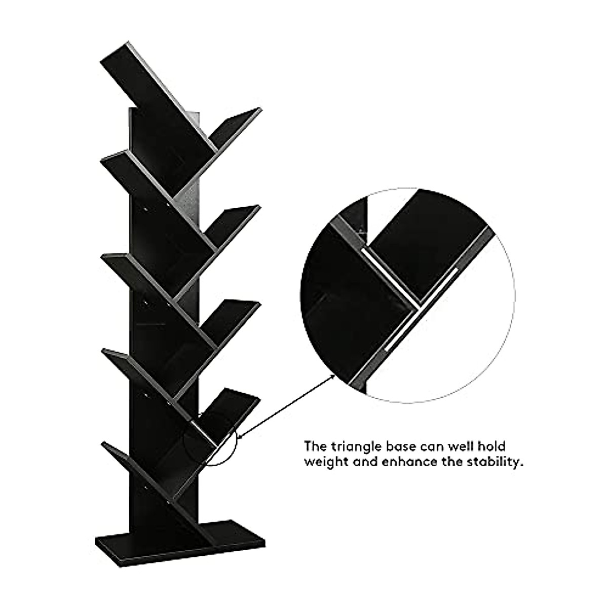 HOMEFORT 9-Shelf Bookshelf,Geometric Tree Bookcase,Wood Bookshelves Storage Rack, MDF Tree Shelf Display Organizer for Books,Magazines,CDs and Photo Album Holds Up to 5kgs Per Shelf (Black)