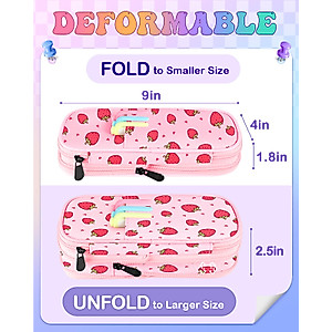 LISEVO Cute Pencil Case - Aesthetic Strawberry Pencil Pouch, Medium Capacity Colorful Pen Bag with Zipper, School Supplies Organizer Stationary Pen Holder for Girls Teens