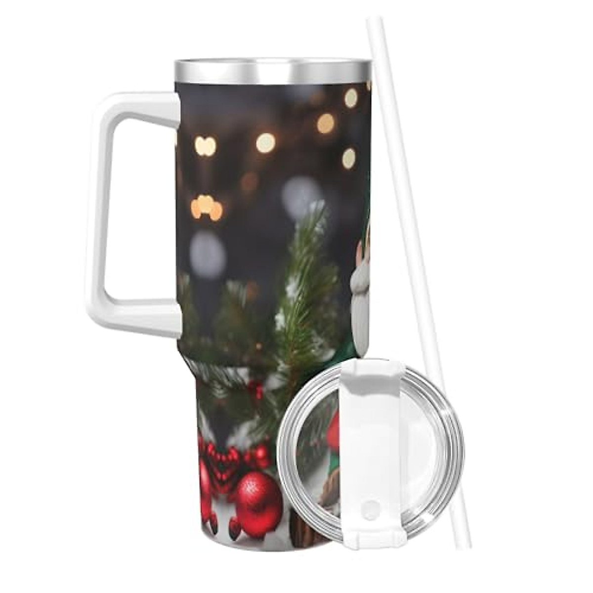HULIBIN Christmas Traditional Gnomes Print Double Deck Stainless Steel Travel Coffee Cup With Lid 40 Oz Ice Bully Cup