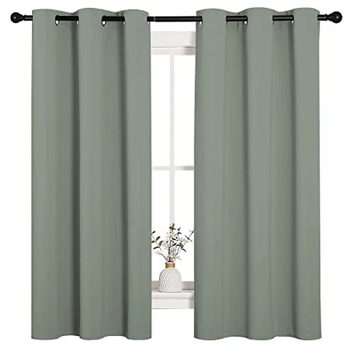 NICETOWN Greyish Green Nursery Essential Thermal Insulated Solid Grommet Top Blackout Short Curtains/Drapes for Son's Room (1 Pair, 42 x 63 inches)