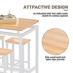 AWQM Bar Table Set,5 Pcs Dining Table Set,Counter Height Table with 4 Chairs,Industrial Kitchen Table and Chairs for 4, Wood Pub Table Set, Dining Room Table Set for Small Spcace,Beige