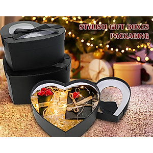 Black Heart Shaped Boxes for Flower Arrangements Heart Boxes for Flowers Set of 4 Nesting Gift Boxes with Clear Lids for Present, Valentine's Day, Mother's Day, Bridesmaid, Proposal, Wedding,