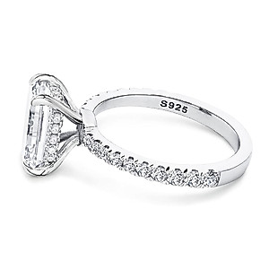 Bo.Dream 2ct Emerald Cut Cubic Zirconia Engagement Rings For Women Platinum Plated Sterling Silver Size 7