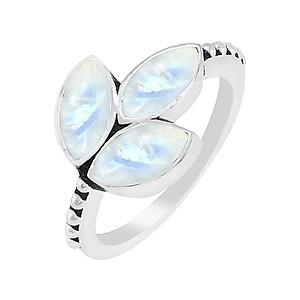 Moonstone 3 Stone Ring 925 Sterling Silver Plated Engagement Ring For Women Handmade Rings Natural Moon Stone June Birthstone Ring Statement Ring For Christmas Size US 5 Mother's Day Gifts For Her