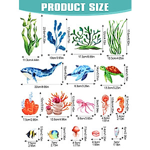 Kalolary Under The Sea Wall Decals Sea Turtle Whale Dolphin Starfish Wall Stickers 3D Coral Reef Ocean Grass Bubbles Wall Decals Wall Decoration for Wall Corner Nursery Room Children Bedroom Bathroom