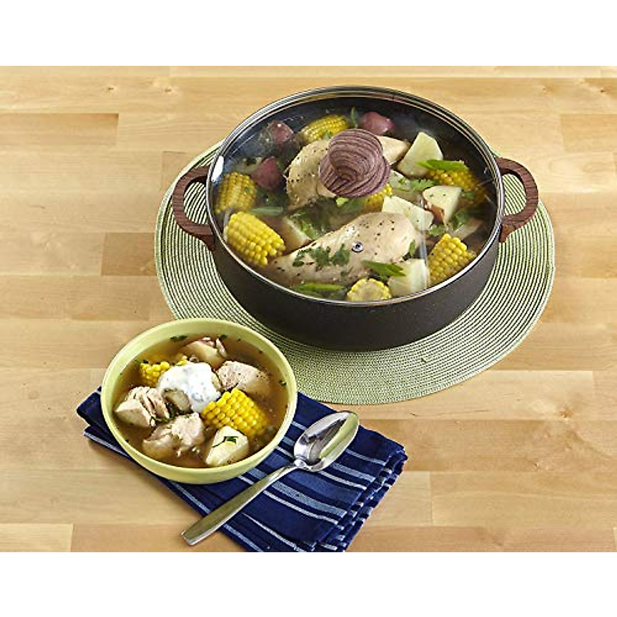 IMUSA USA Black 4.4Qt Stone Caldero with Woodlook Handles and Knob, 4.4 Quart