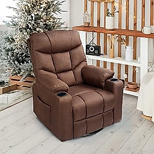 Esright Coffee Fabric Massage Recliner Chair 360 Degrees Swivel Heated Ergonomic Lounge Chair