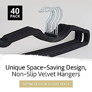 Higher Hangers Non-Slip Velvet Hangers, Slimline Space Saving Hangers for Clothes, Closet Organizer for College Dorms, RV’s, & More, Creates Closet Space, Reduces Wrinkles & Clutter, 40 Pc, Black