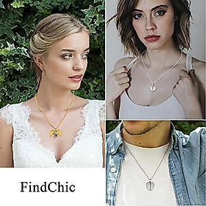 FindChic Personalized Heart Locket Necklace Angel Wings Pendant with Photo Printing Platinum Plated Dainty Custom Full Color Picture Memorial Jewelry for Women Mom Loss of Father Gift