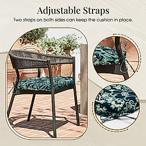 downluxe Outdoor Chair Cushions Set of 4 for Patio Furniture, Water-Resistant Round Corner Patio Chair Cushions with Ties, High Density Foam Outdoor Seat Cushion, 17" X 16" X 2", Green Paramecium