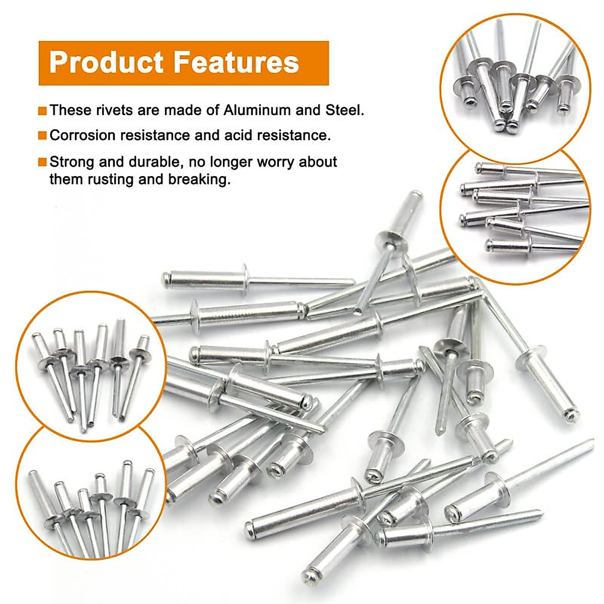 ISPINNER 100pcs 3/16" x 3/8" Aluminum Blind Rivets, 4.8 x 10mm Pop Rivets, Pack of 100 (Silver)