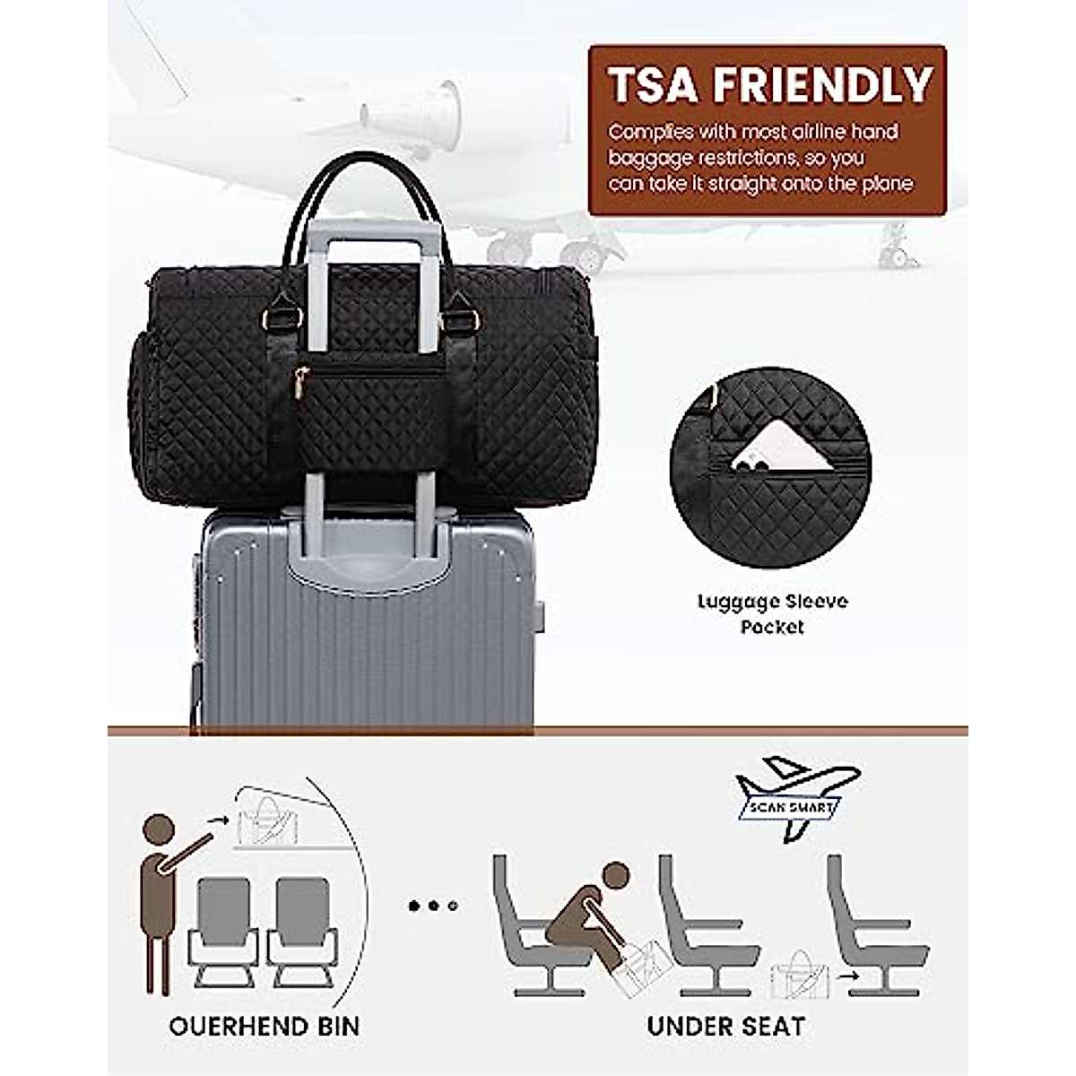 LOVEVOOK Travel Duffle Bag, 50L Weekender Overnight Bag with Toiletry Bag, Quilted Carry On Bag with Shoe Compartment, Gym Duffel Bag with Wet Pocket for Women, Hospital Bags for Labor and Delivery