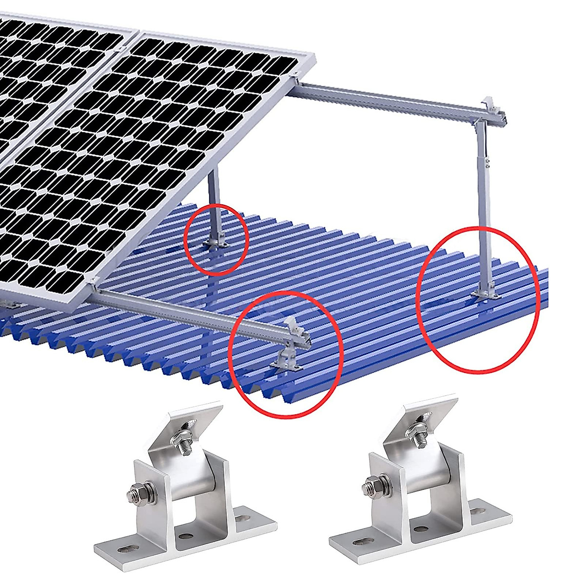 Copgge Adjustable Solar Panel Tilt Mount Bracket Solar Panel Roof Mount Stand RV Solar Panel Mounts Clamp Tilt Angle 10°-60° Individually Flat Roof Mount Holder for Solar Panel 400 W, 500 W (4)
