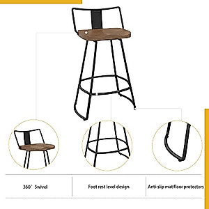 Andeworld 24" Bar Stools Set of 2 Swivel Counter Height Stools with Backrests Indurstrial Metal Bar Stools