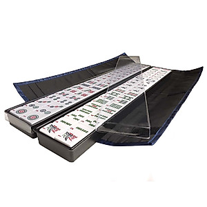 American Mah Jongg Set - 166 Premium White Tiles, 4 All-in-One Rack/Pushers, Blue Canvas Bag