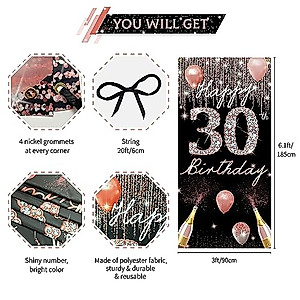 30th Birthday Decoration for Women, Happy 30th Birthday Door Backdrop Banner Rose Gold, 30 Year Old Birthday Party Yard Sign Photo Booth Props Background Poster, Thirty Bday Decor, Fabric, PHXEY