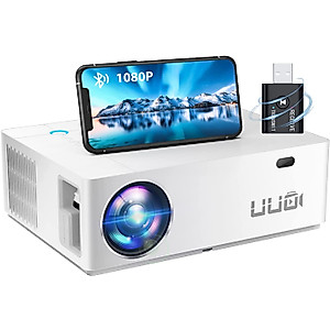 UUO Bluetooth Projector Upgraded 1080P Native Projector, Support 4K Video 300" Display Zoom ±50° Keystone,Compatible with TV Stick,PS4,X-Box,Laptop,iPhone Android for Home Theater(Brushed Silver)
