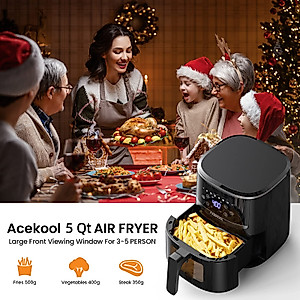 Air Fryer 5 Quart, Digital Display Air Fryer Toaster Oven Combo with 8 Cooking Presets Oilless Cooker for Quick Meal, Visible Window, UP to 400℉, Dishwasher Safe Basket, Nonstick Silicone Liner, Timer