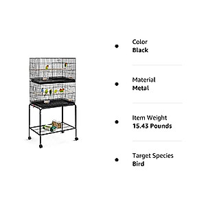 Yaheetech 65-inch Flight Bird Cages for Lovebirds Canaries Parrots Parakeets Budgies Finches Cockatiels Conures with Detachable Rolling Stand, Black