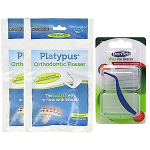Platypus Ortho Flosser (2 Packs of 30), & Dentek Wax for Braces