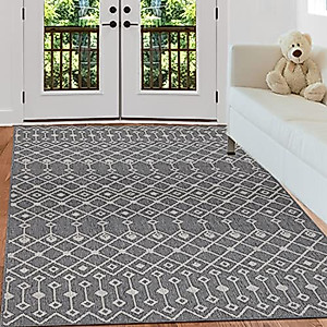 Patio Rug for Entrance Bohemian 5x8Ft Grey Area Rug Indoor Outdoor Rug Textured Weave Floor Carpet Durable Washable Rug for Patio,Home,Picnic,Camping