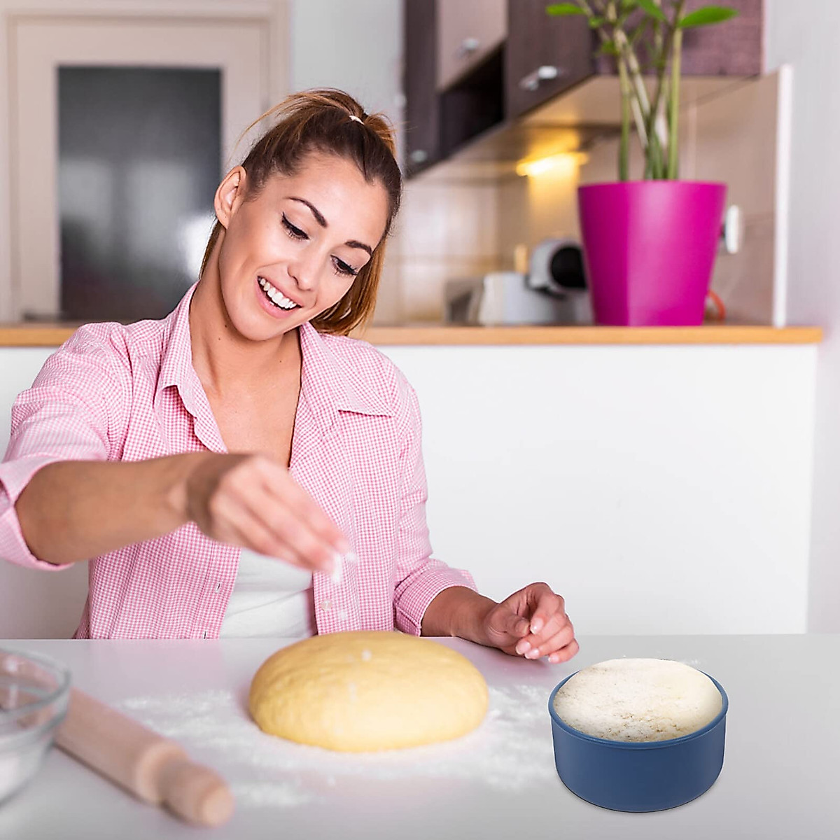 Tofficu Silicone Dough Bowl Pizza Dough Box Household Dough Proofing Box Dough （700ML,Blue