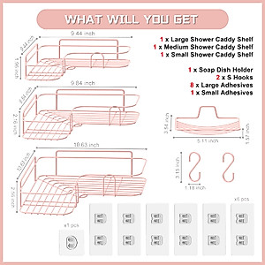 Corner Shower Caddy,4-Pack Adhesive Shower Organizer with Soap Holder,No Drilling Shower Shelves Stainless Steel Rustproof Shower Rack for Bathroom, Kitchen Storage,Pink